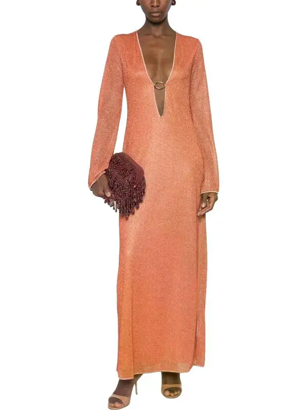 Oseree Lurex Maxi Dress With Cut-out Detail - Orange