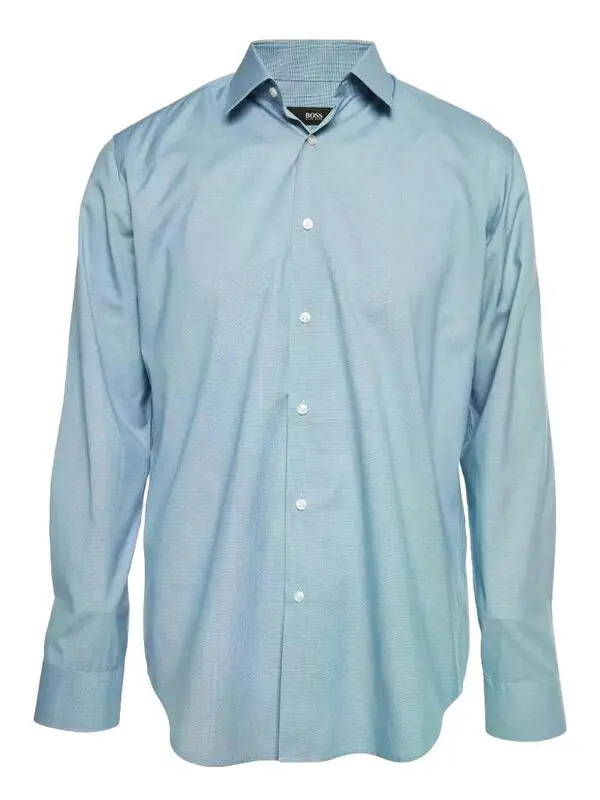 BOSS Eliott Micro-houndstooth Pattern Shirt - Blue