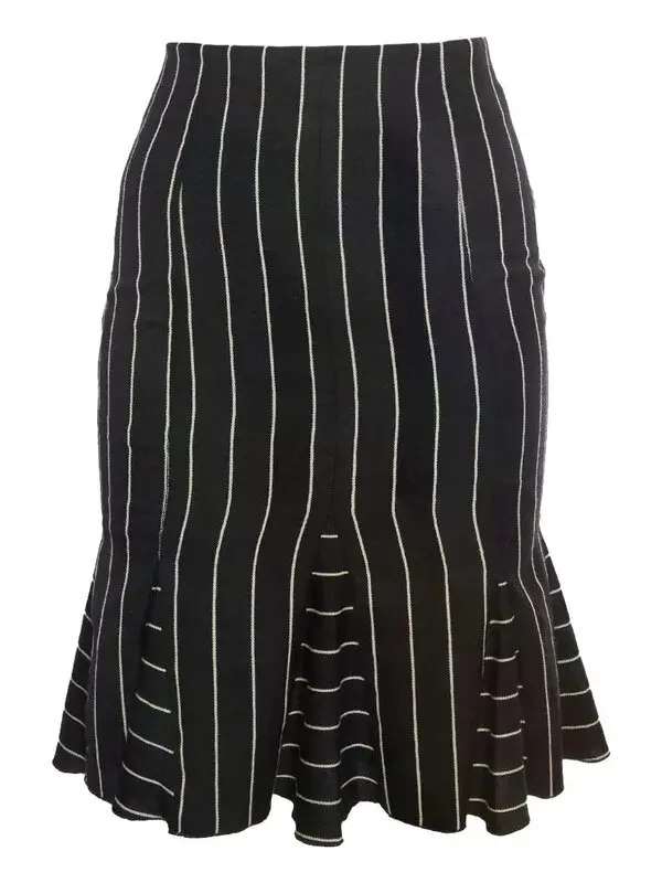 Emporio Armani Striped Wool Midi Skirt - Black