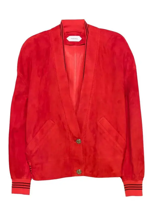 Versace Suede-finish Striped-trim Jacket - Red
