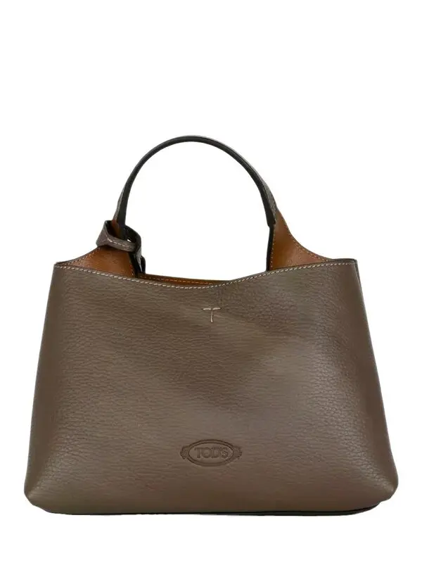 TOD'S Grained Leather Handbag With T Timeless Pendant - Grey