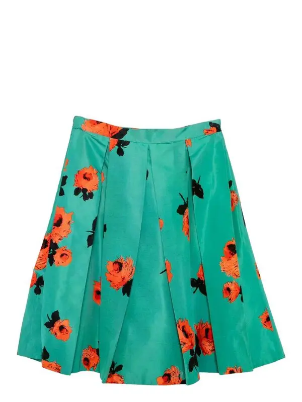 Prada Floral Print Pleated Midi Skirt - Blue