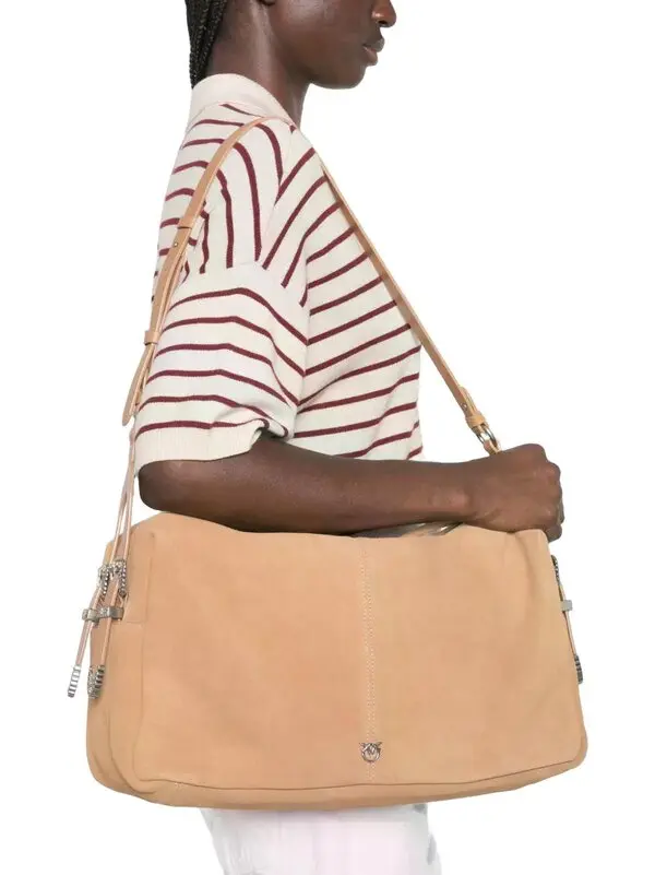 Pinko Large Keeper Suede Shoulder Bag - Neutrals
