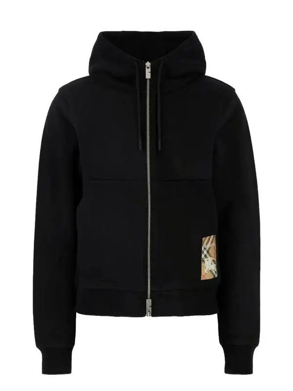 Burberry Zip-up Hoodie With Logo Patch - Black