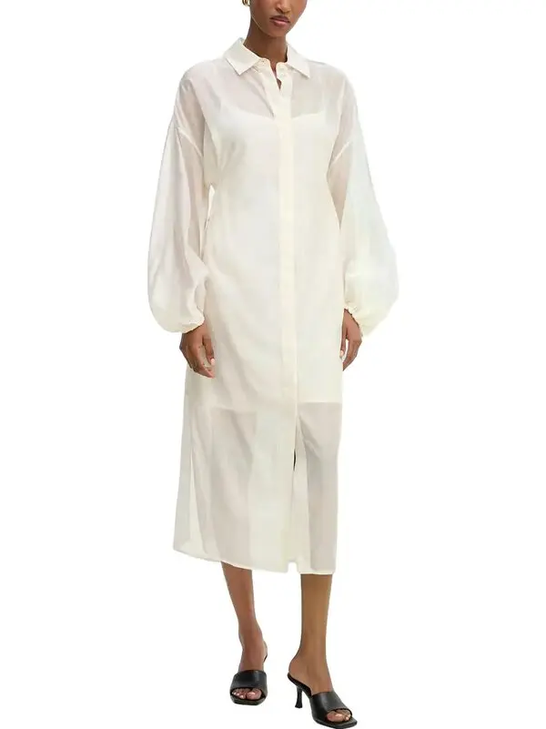Liu Jo Sheer Finish Balloon Sleeve Midi Dress - Neutrals