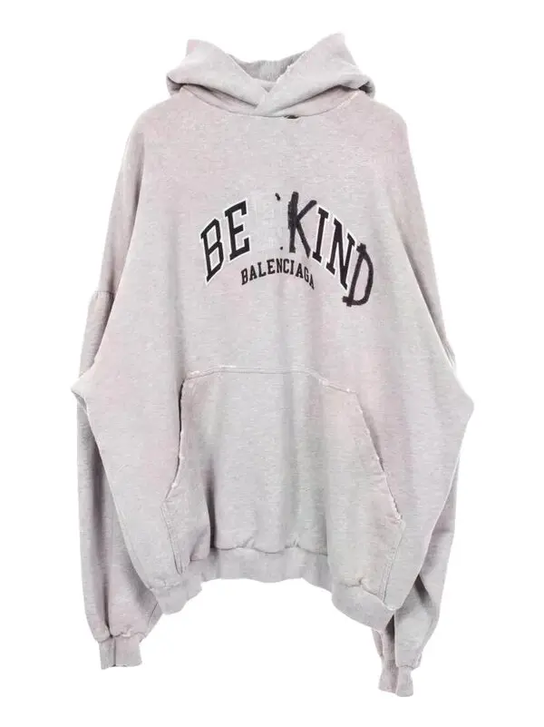 Balenciaga Distressed Slogan Print Hoodie - Grey