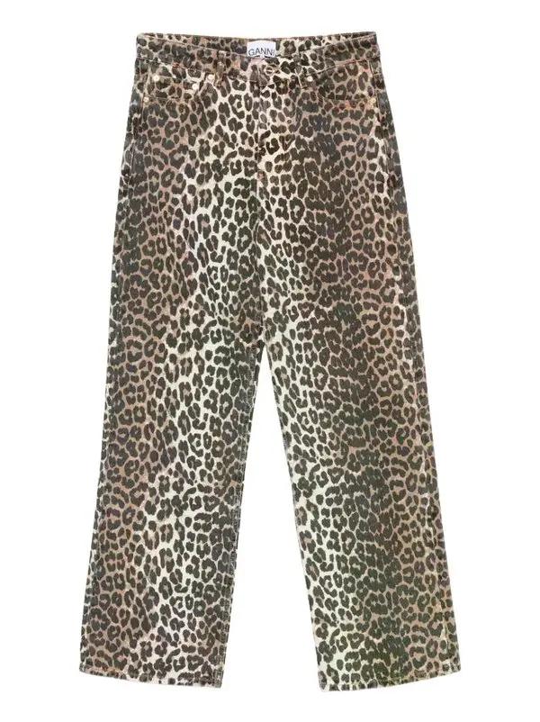 GANNI Leopard Print Wide Leg Jeans - Neutrals