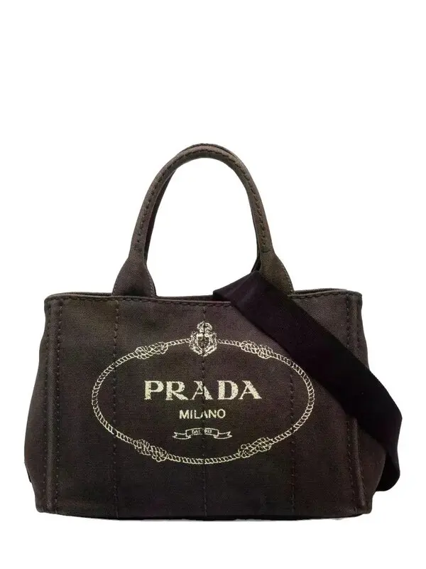 Prada 2013-2026 Small Canvas Canapa Logo Satchel - Black