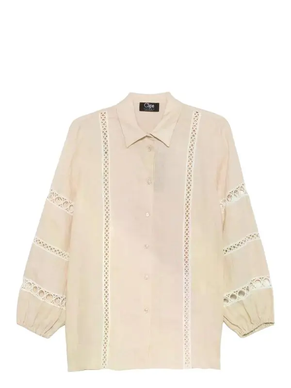 CLIPS Crochet-trim Long-sleeve Linen Shirt - Neutrals