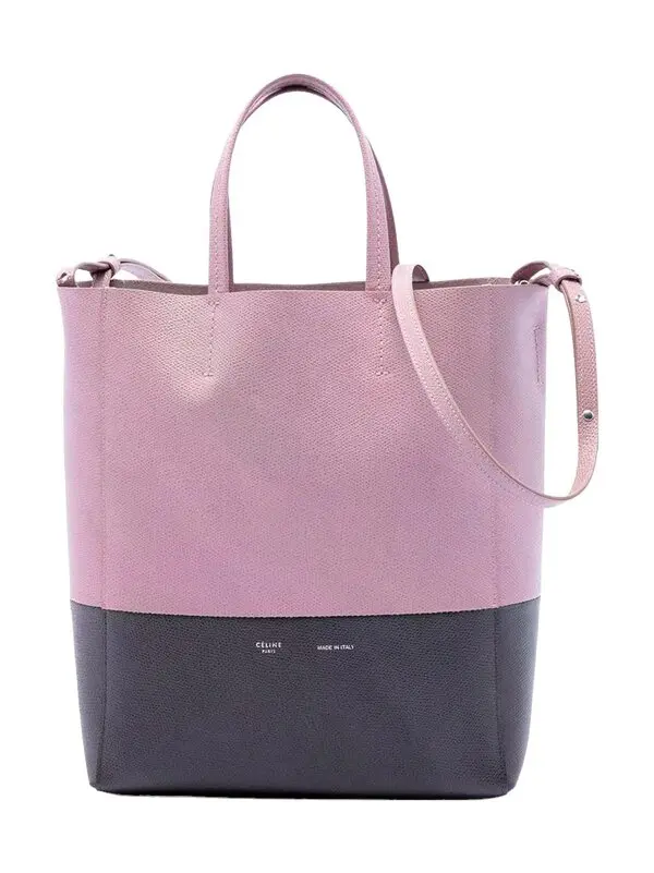 Celine 2018 Small Bicolor Grained Calfskin Vertical Cabas Tote Satchel - Grey