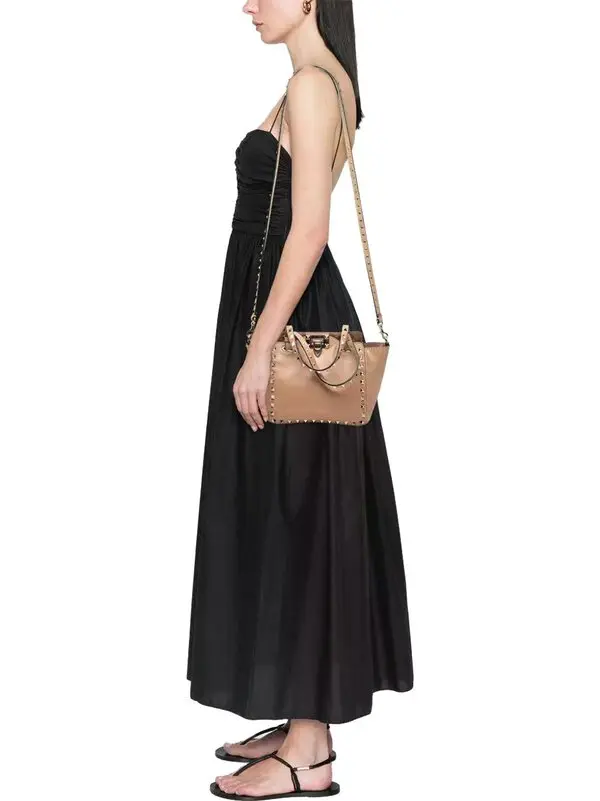 Valentino Garavani Studded Leather Trapeze Satchel - Brown