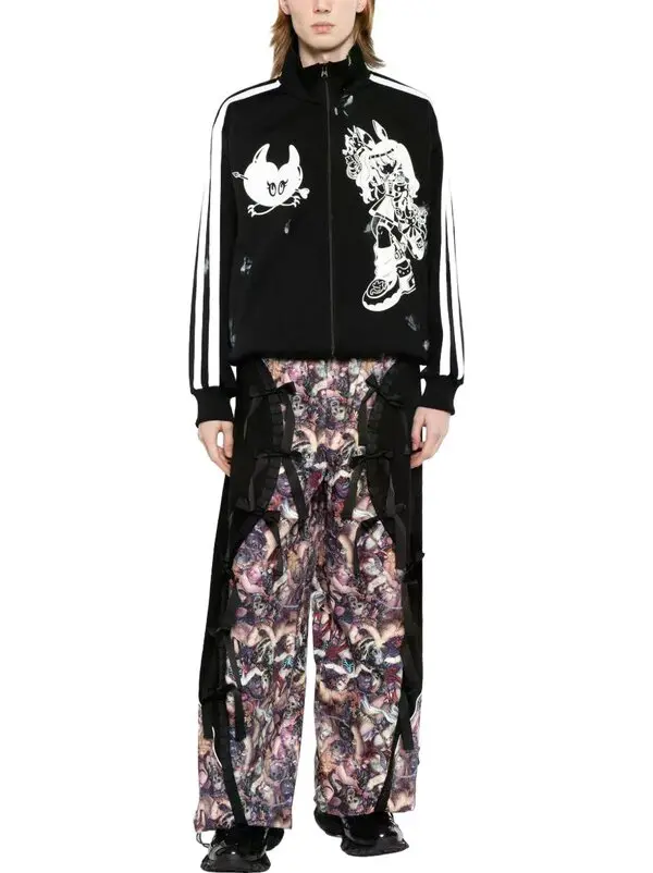 KIDILL Graphic Print Zip Jacket With Stripe Detailing - Black