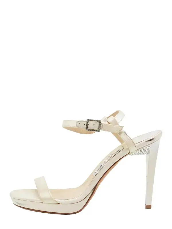 JIMMY CHOO Minny Satin Embellished Ankle Strap Sandals - Neutrals