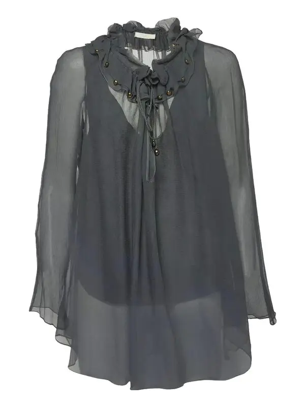 Chloé V-neck Ruffled Blouse - Grey