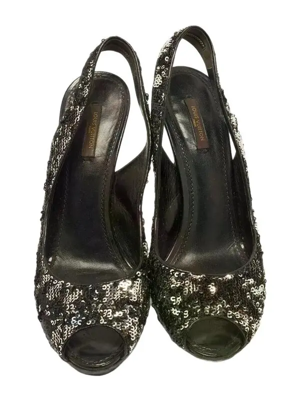 LOUIS VUITTON Liza Sequin Embellished Slingback Pumps - Black