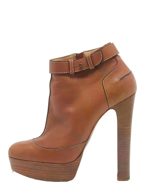 CHRISTIAN LOUBOUTIN Leather Platform Ankle Boots With Contrast Stitching - Brown