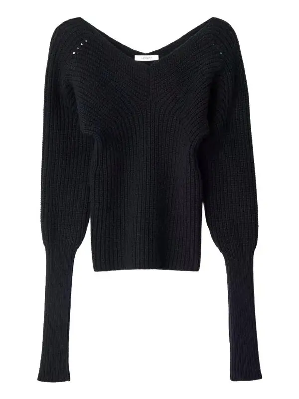 LEMAIRE Off-shoulder Sweater In Worsted Wool - Black