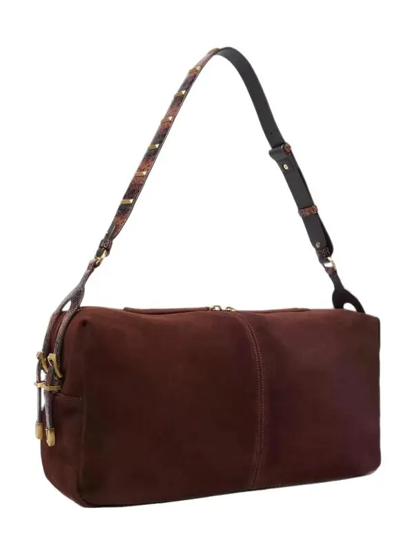 Pinko Suede Shoulder Bag With Snake-effect Trim - Brown