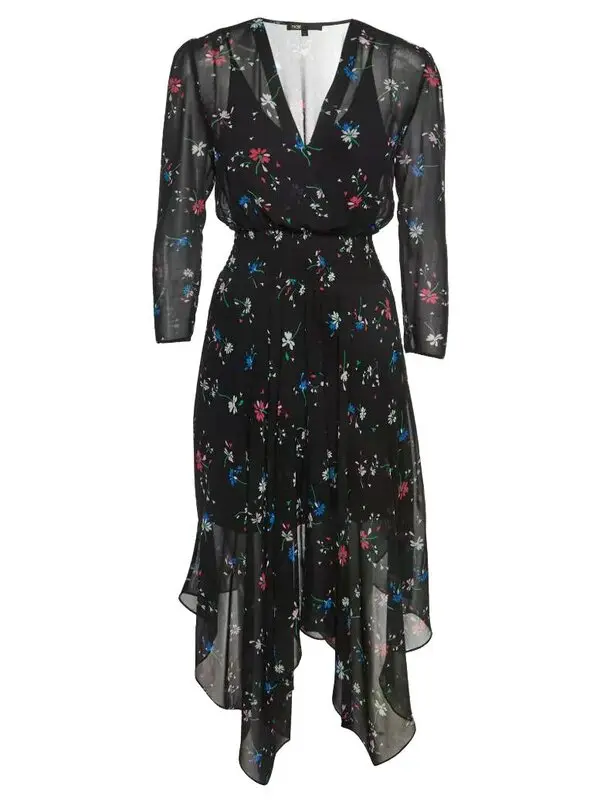 Maje Floral-print Tiered Midi Dress - Black