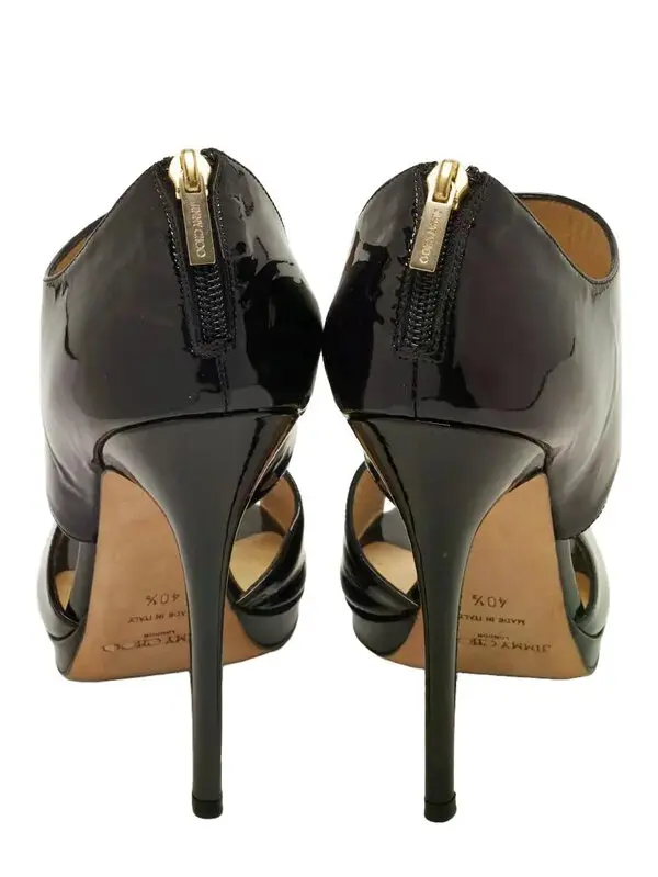 JIMMY CHOO Patent Leather Open Toe High Heel Sandals - Black