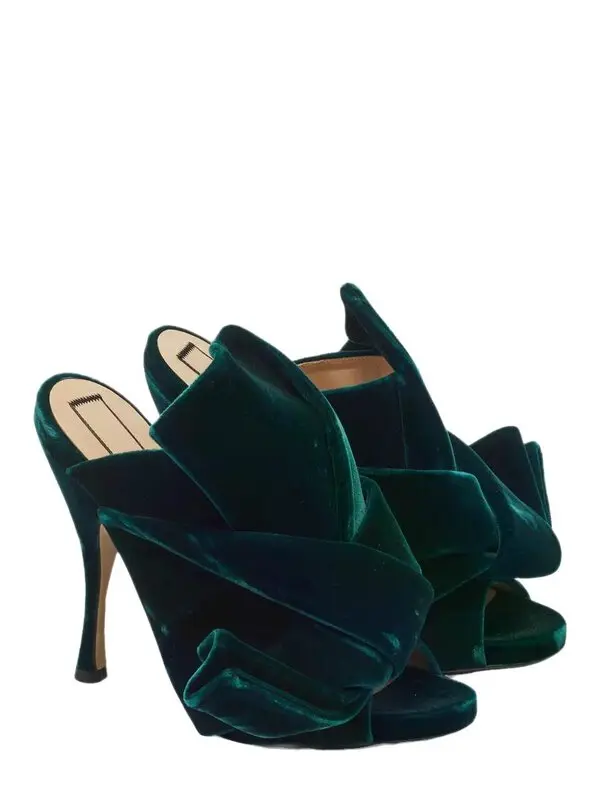 N°21 Knot Velvet Stiletto Sandals - Green