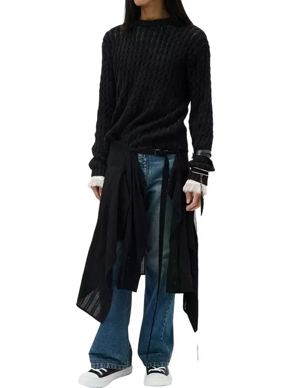 ANN DEMEULEMEESTER Chunky Cable Knit Cotton Sweater - Black