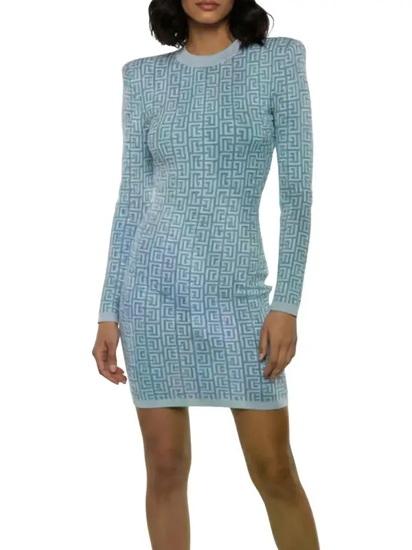 Balmain Monogram Knitted Mini Dress - Blue