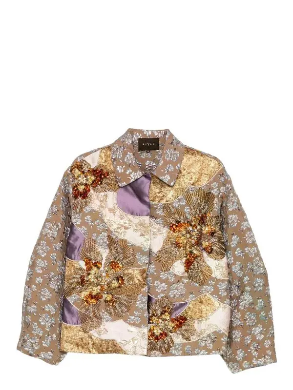 Biyan Floral Jacquard Bead-embellished Jacket - Neutrals