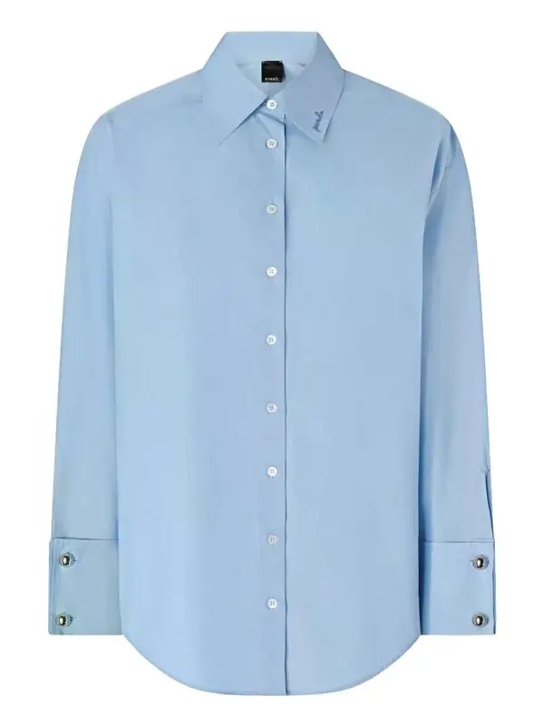 Pinko Cotton Poplin Shirt With Slogan Detail - Blue