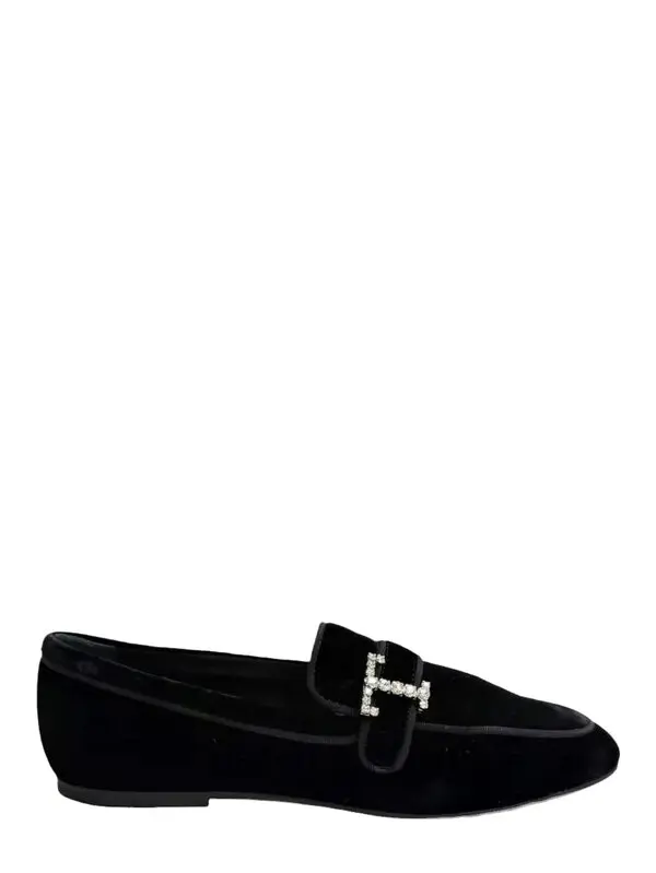TOD'S Crystal-embellished Velvet Loafers - Black
