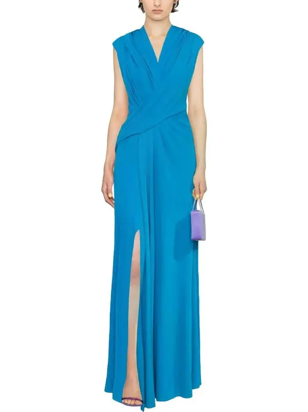 Alberta Ferretti Sleeveless Slouchy Hood Gown - Blue