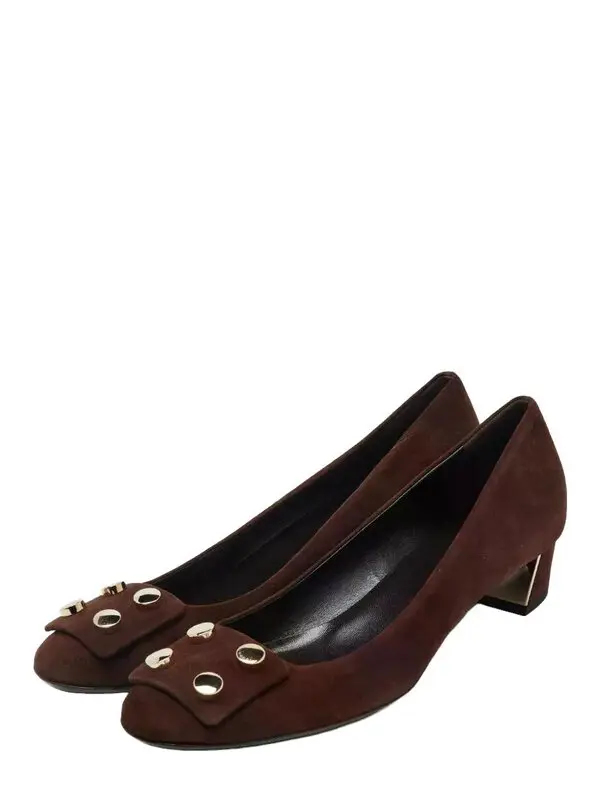 Gucci Suede Rivet Detail Round Toe Block Heel Pumps - Brown