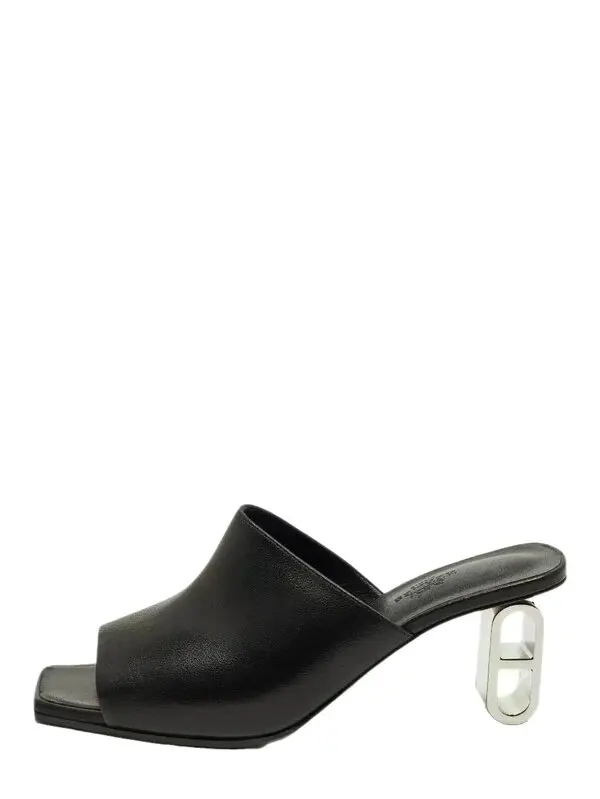 Hermès Leather Square Toe Slip-on Sandals - Black