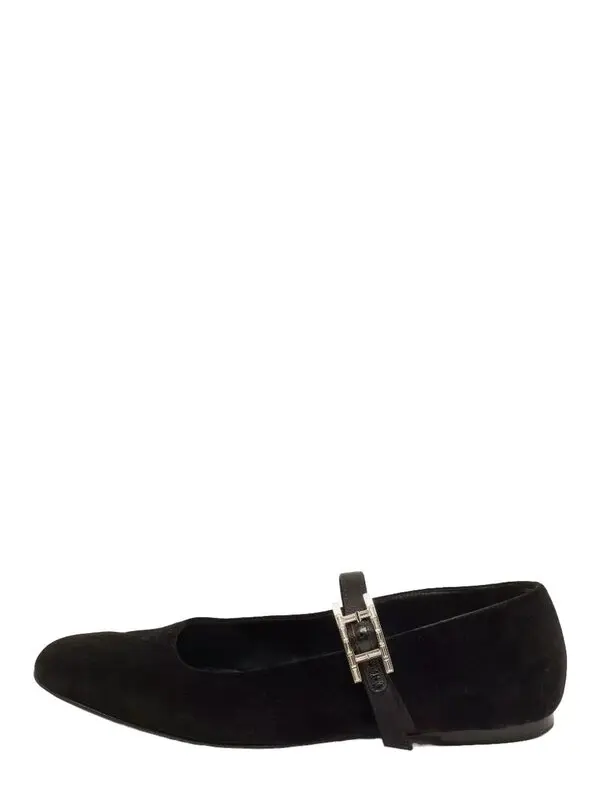 Hermès Velvet Ballet Flats With Buckle Fastening - Black