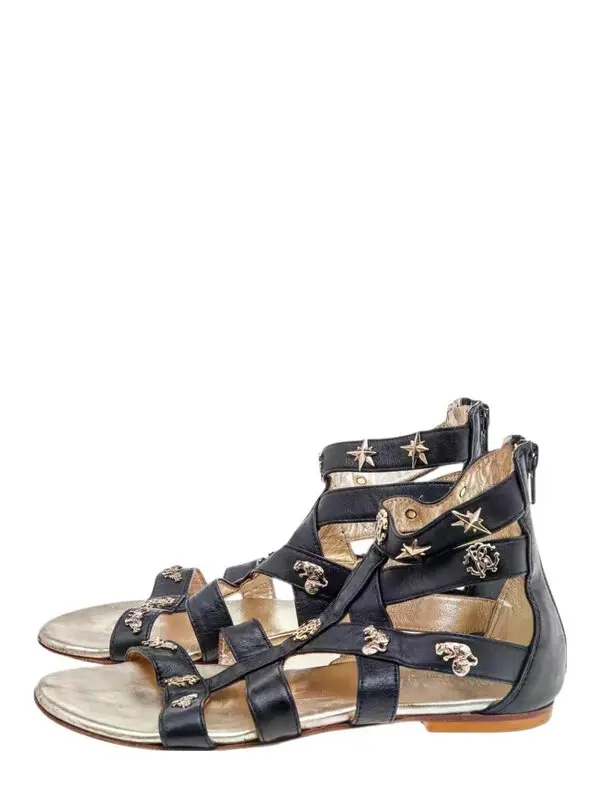 Roberto Cavalli Embellished Calf Leather Sandals - Black