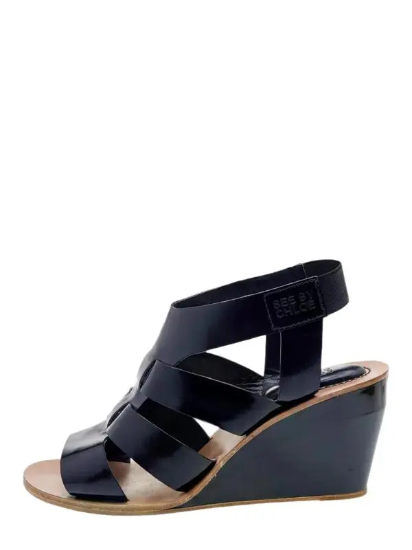 See By Chloé Calf Leather Slingback Wedge Sandals - Black