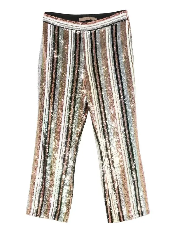 SIMONA CORSELLINI Sequin-embellished Striped Trousers - Silver
