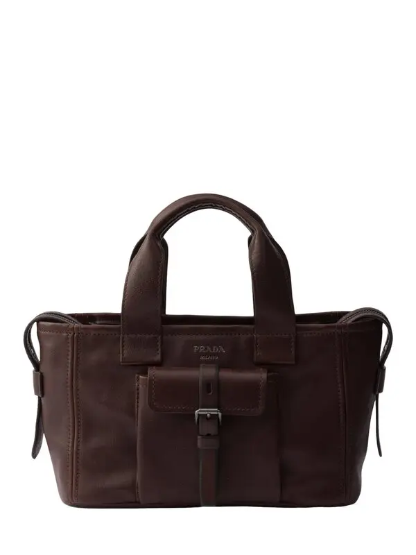 Prada Buffalo Leather Tote Bag - Brown