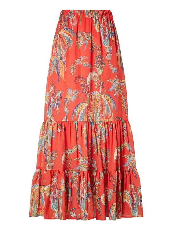 Etro Tiered Printed Cotton Maxi Skirt - Red