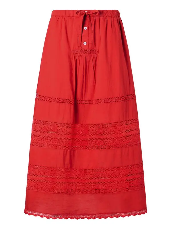 Sea Pippa Lace-trimmed Cotton Midi Skirt - Red