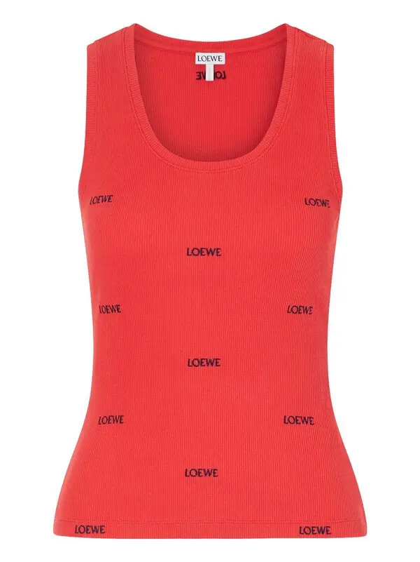 Loewe Logo-embroidered Ribbed Stretch-cotton Jersey Tank - Red