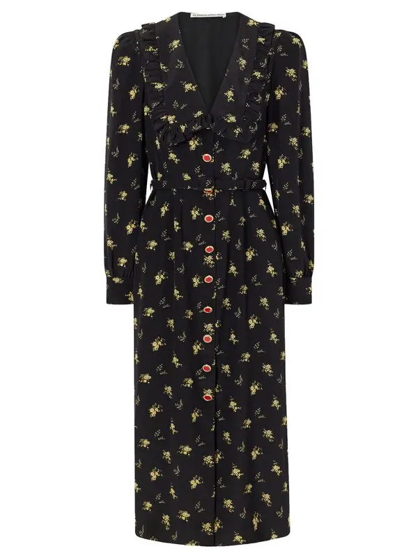 Alessandra Rich Floral-print Silk-crepe Midi Dress - Black