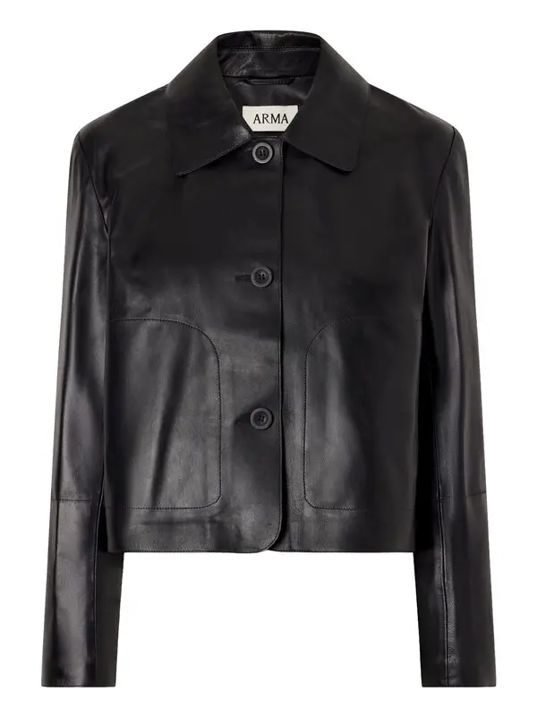 ARMA Cropped Leather Chore Jacket - Black