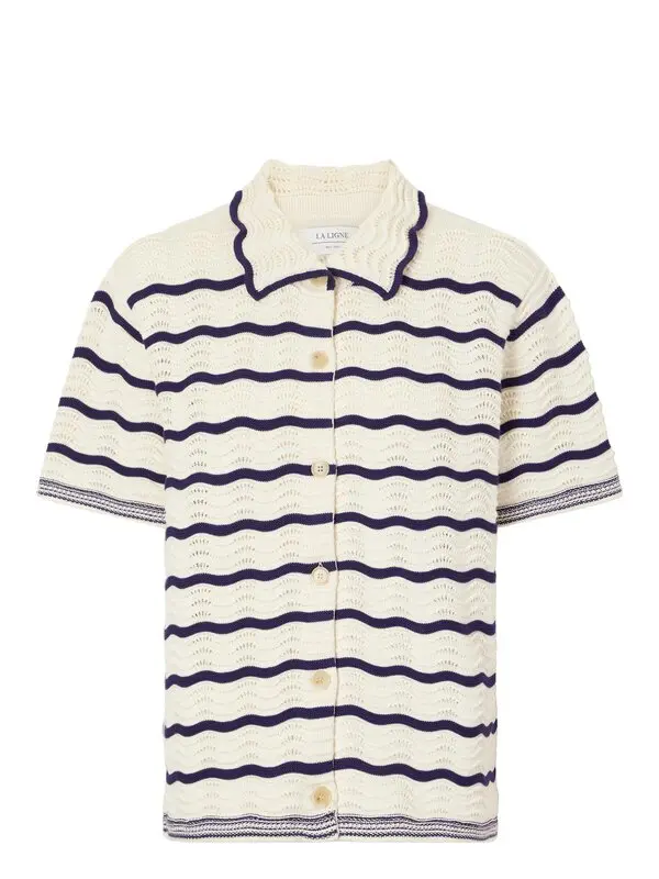 LA LIGNE Striped Pointelle-knit Cotton T-shirt - White