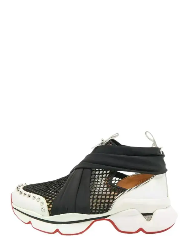 CHRISTIAN LOUBOUTIN Spike-embellished Leather And Mesh Sneakers - Black