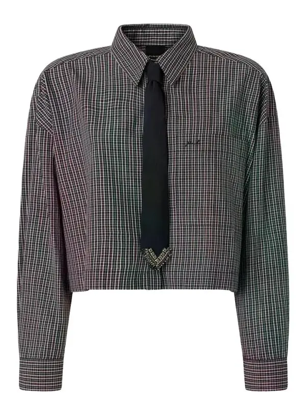 Pinko Cropped Check Shirt With Removable Tie - Grey