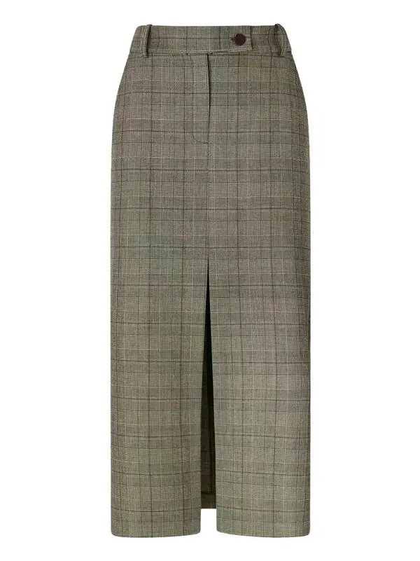 Pinko Prince Of Wales Check Front-slit Midi Skirt - Neutrals