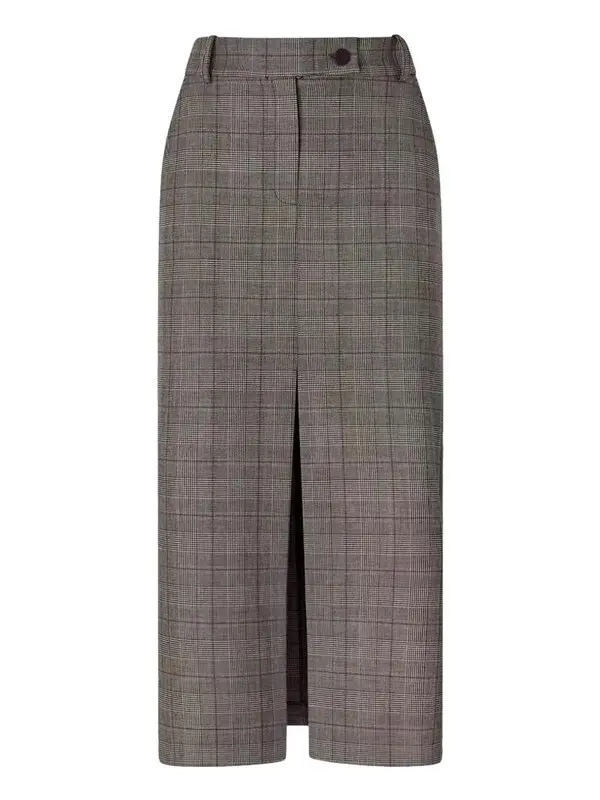Pinko Midi Skirt With Prince Of Wales Check And Front Slit - Neutrals