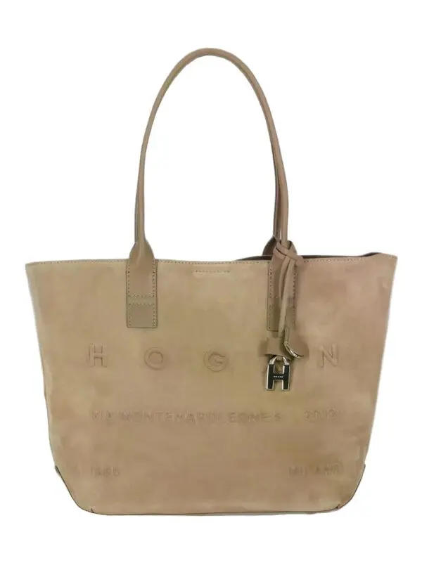 Hogan Suede Tote Bag With Embossed Logo - Neutrals