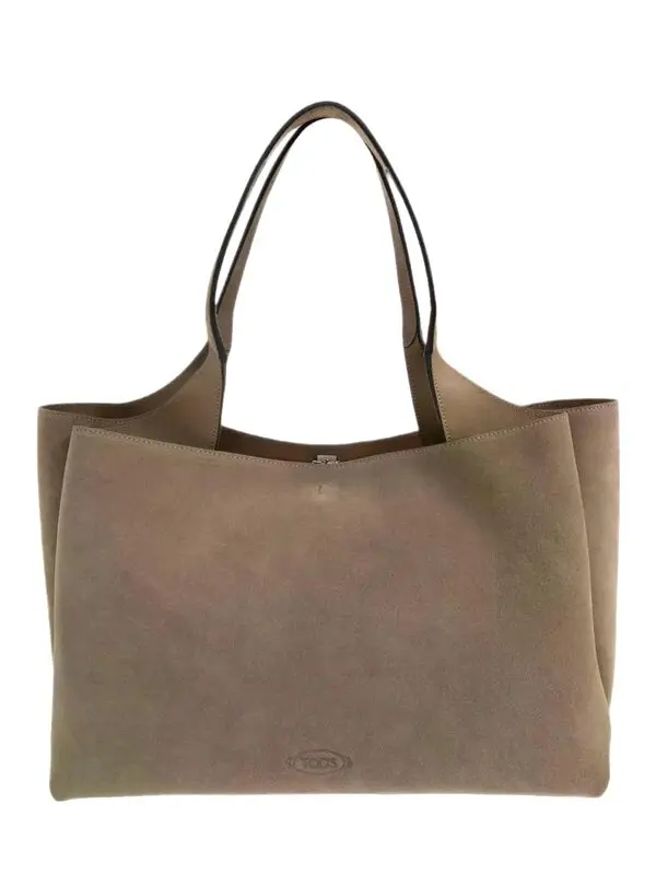 TOD'S Calf Suede Logo-debossed Tote Bag - Neutrals